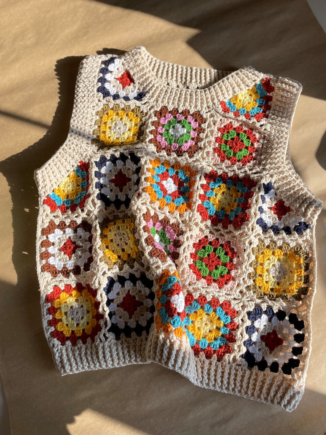 Granny Square Sweater Vest, 12 Different Patchwork Sweater, Granny ...