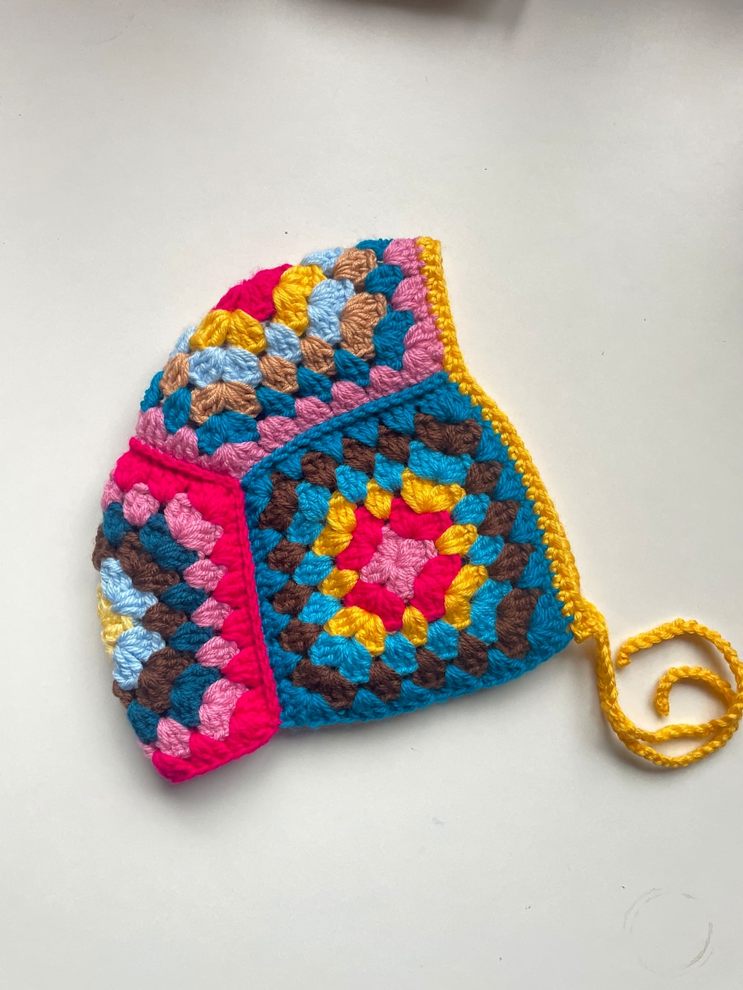 Crochet Bonnet, Granny Square Colorful Bonnet, Handmade Bonnet, Gift ...