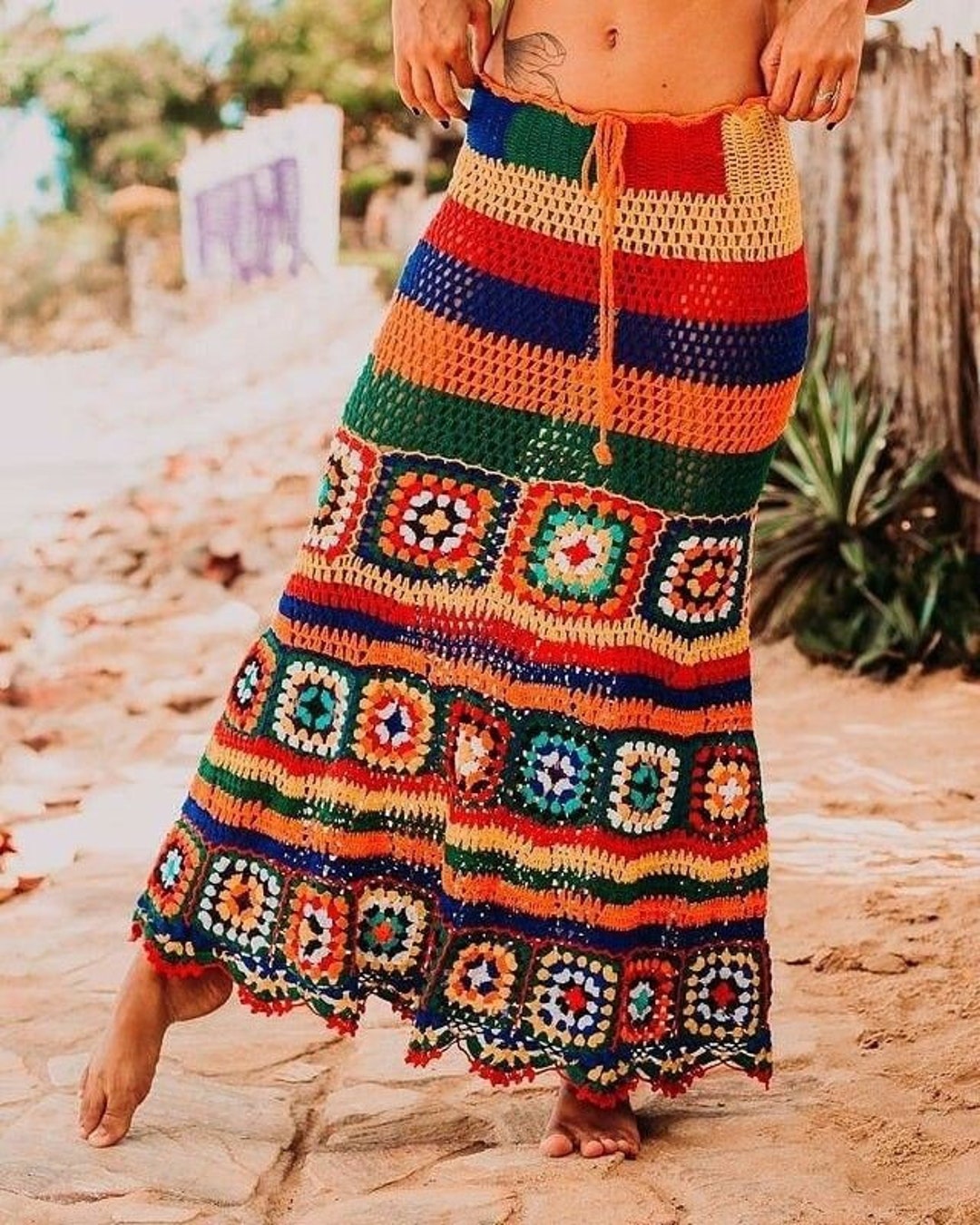 Crochet Colorful Skirt Granny Square Festival Skirt Long - Etsy