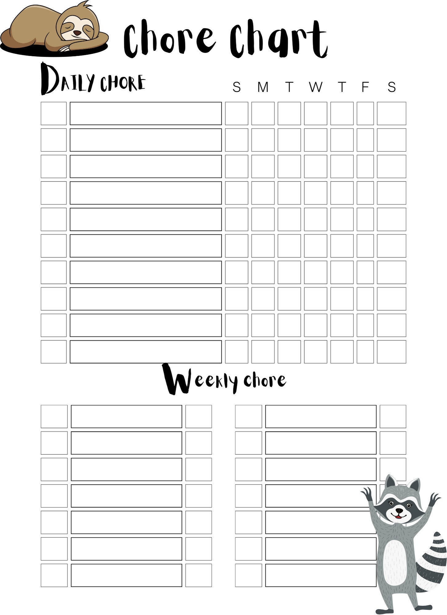 Daily and Weekly Chore Chart - Etsy