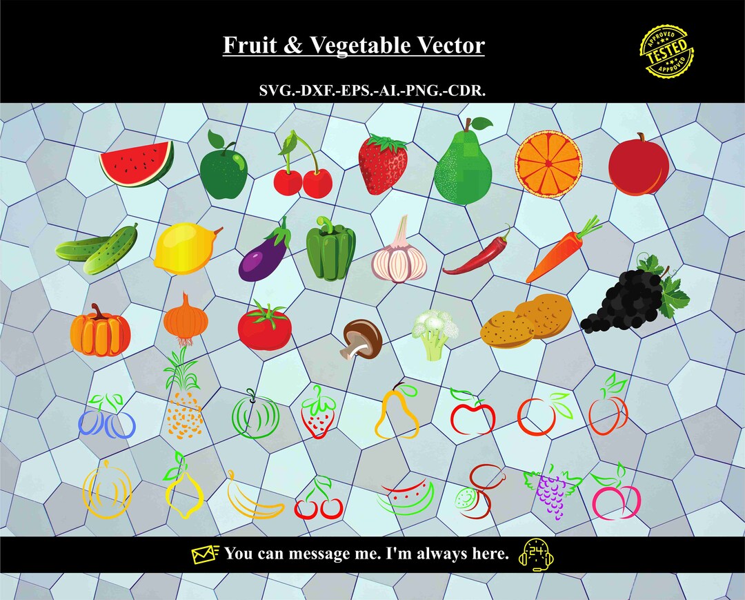 Fruit and Veggies SVG Vector - Etsy
