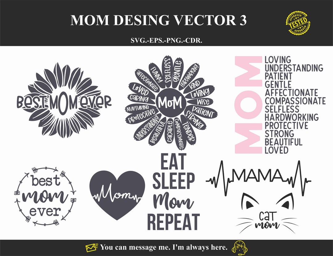MOM SVG Vector Cricut Compatible Design 3 - Etsy