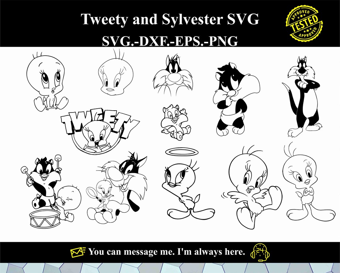 Tweety and Sylvester SVG Vector I Saved the Drawings One by One. - Etsy UK
