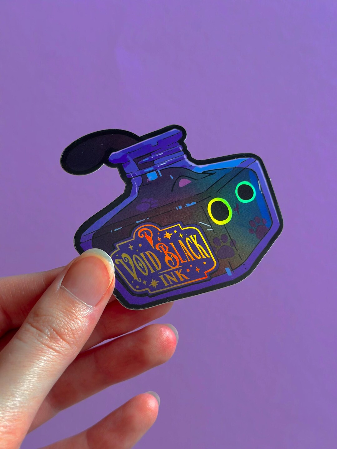 Holographic Void Black Ink Cat Sticker - Etsy