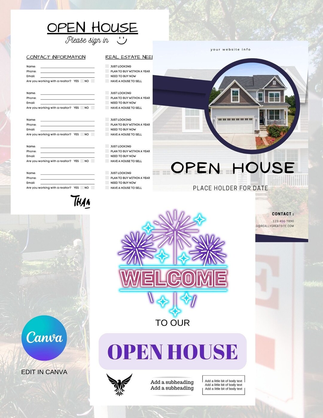 Open House Sign in Sheet and Welcome Template Editable in Canva ...