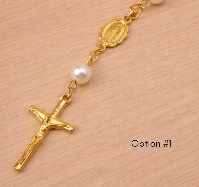 Mini Pearl Finger Rosary, Gold Plated, Baptism Communion Catholic ...