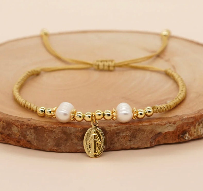 Miraculous Medal Bracelet, Virgin Mary Knot Bracelet, 1st Communion ...