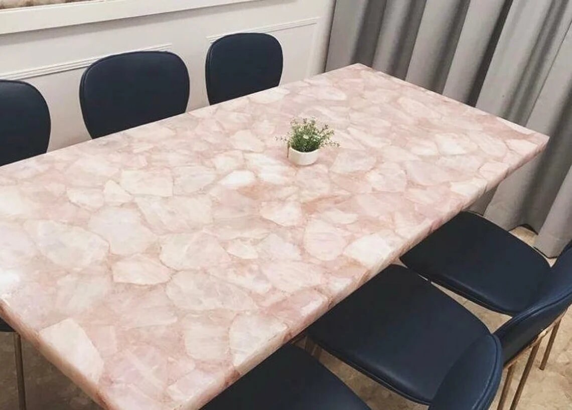 Stone Dining Tables, Semi Precious Natural Pink Rose Quartz Stone ...