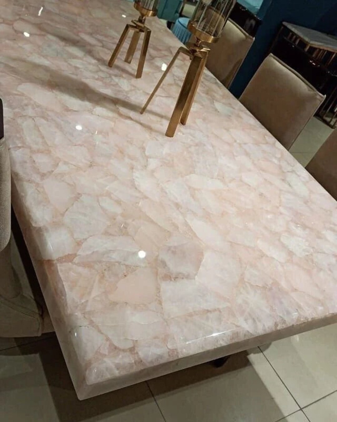 Stone Dining Tables, Semi Precious Natural Pink Rose Quartz Stone ...