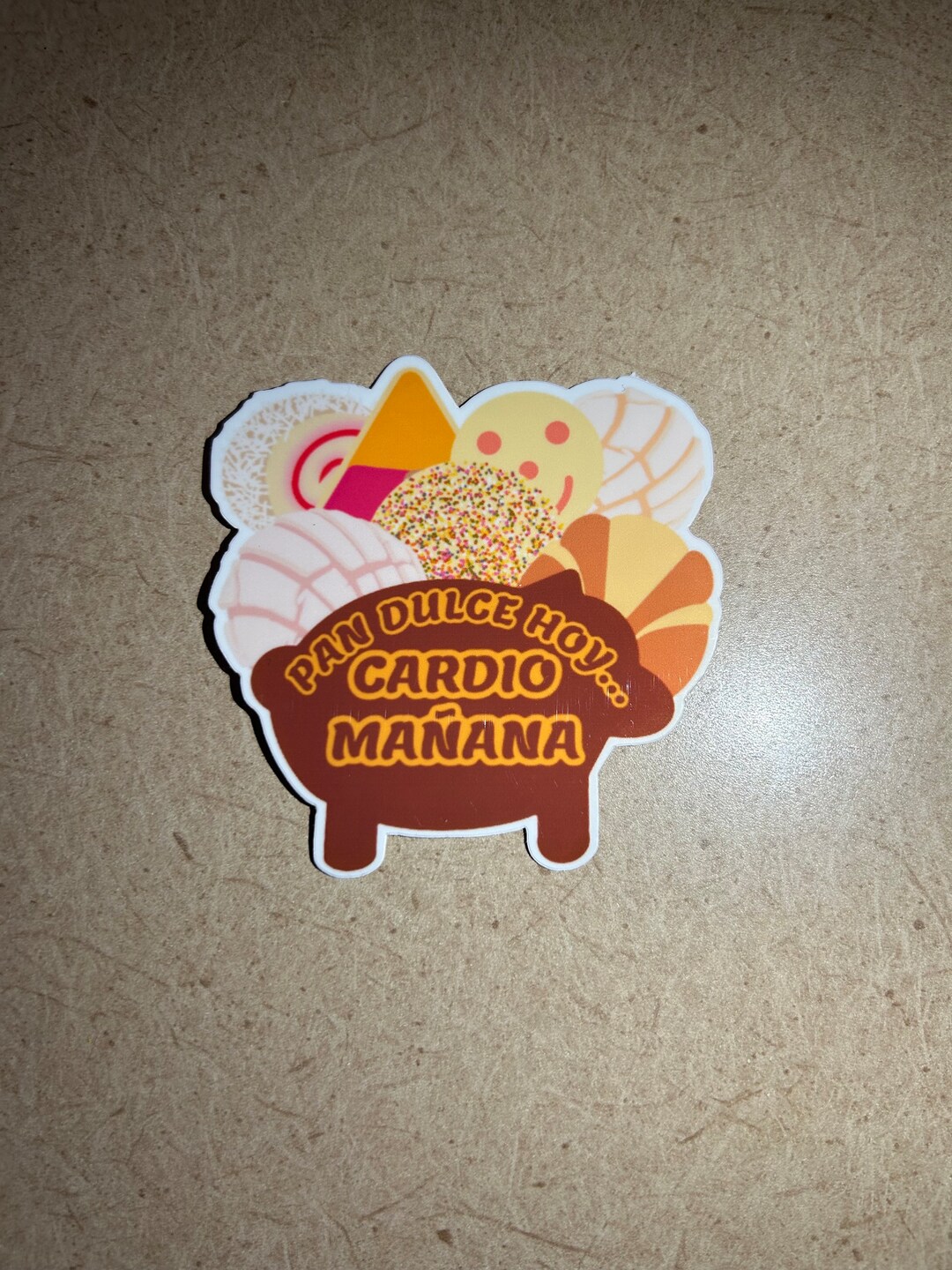 Pan Dulce Hoy Cardio Mañana Sticker, Doll Font, Latino Sticker, Vinyl ...