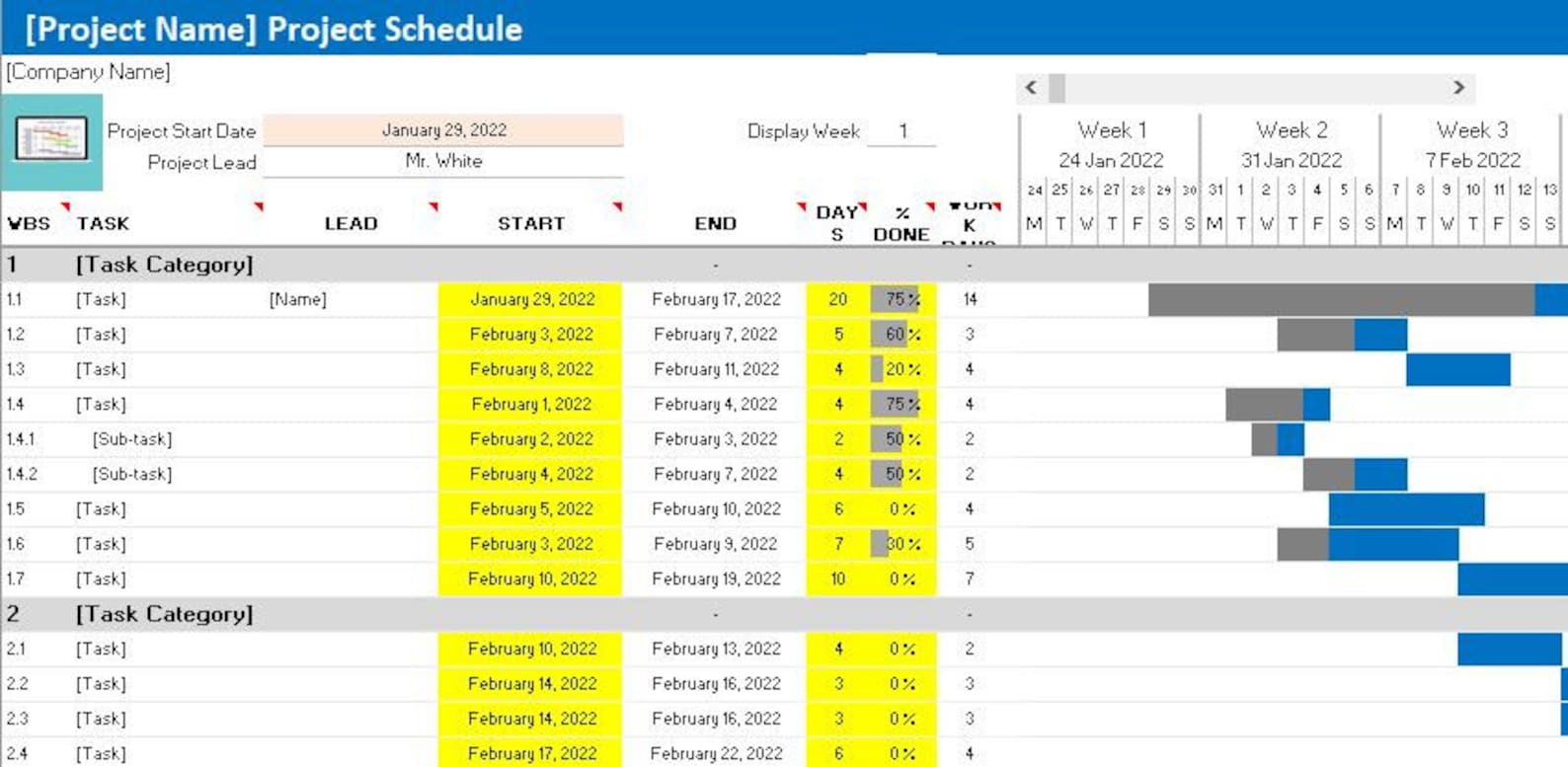 Simple Gantt Chart in Excel - Etsy