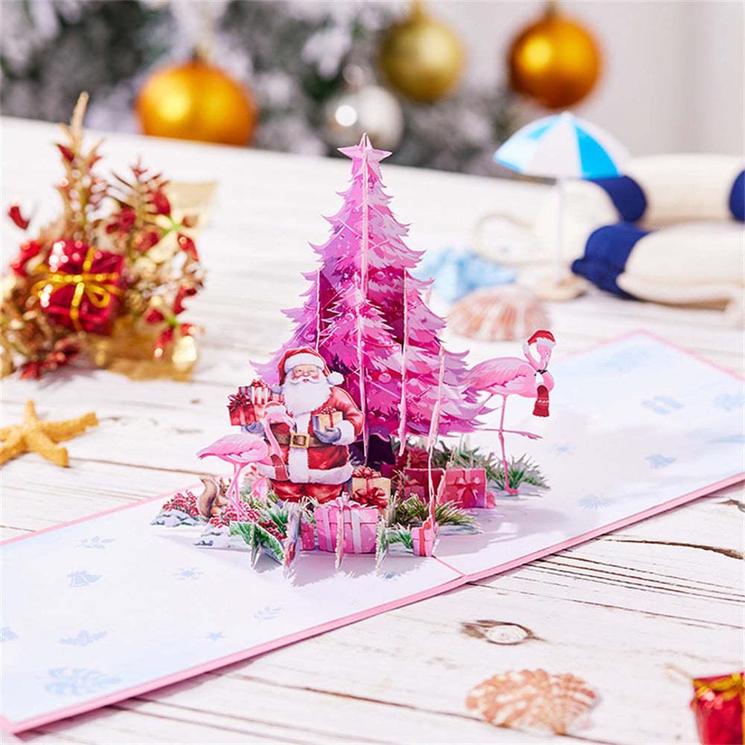 Christmas 3D Pop up Card Pink Christmas Tree Flamingo Greeting Card - Etsy