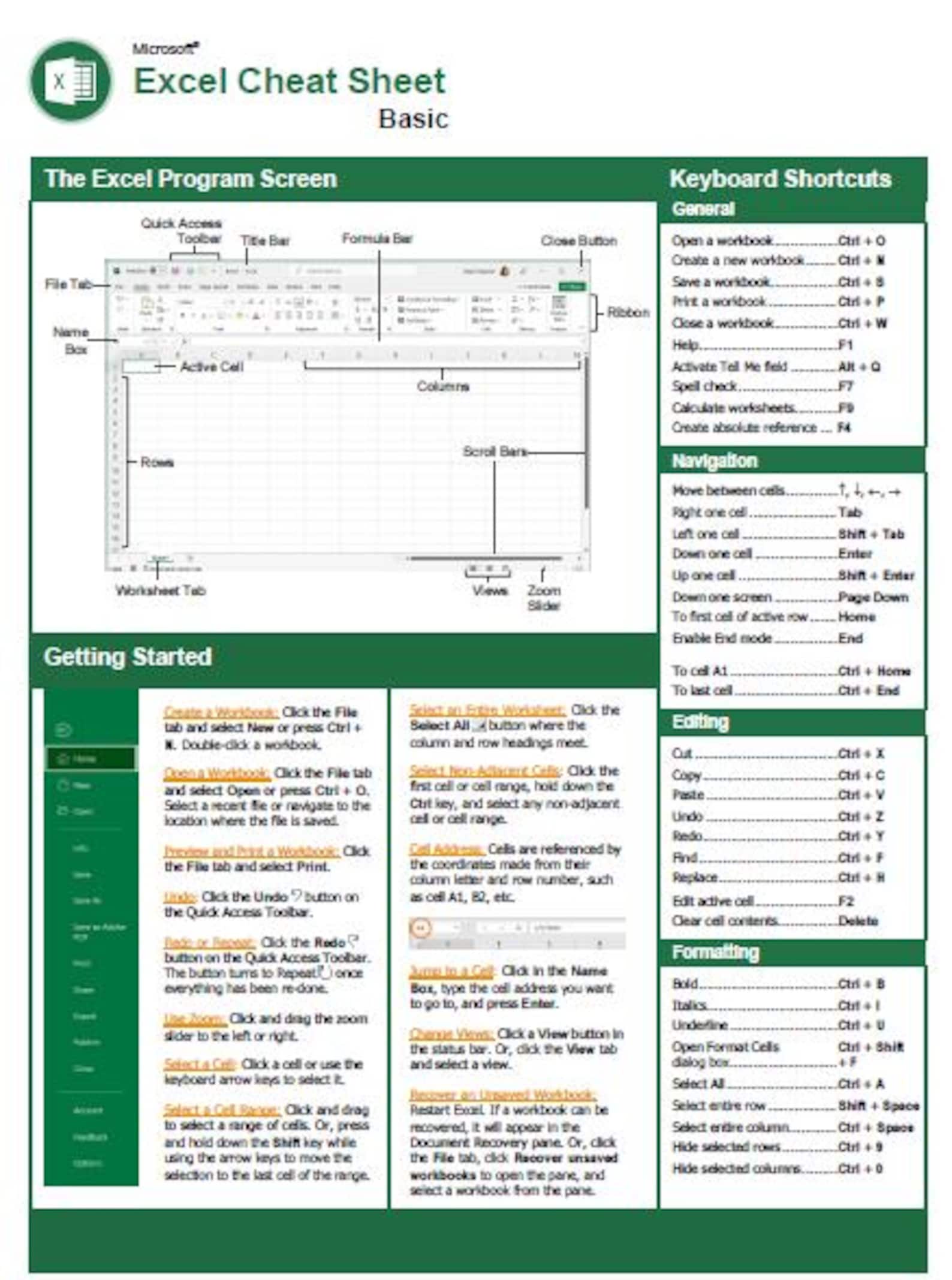 Ultimate Excel Cheat Sheet - Etsy