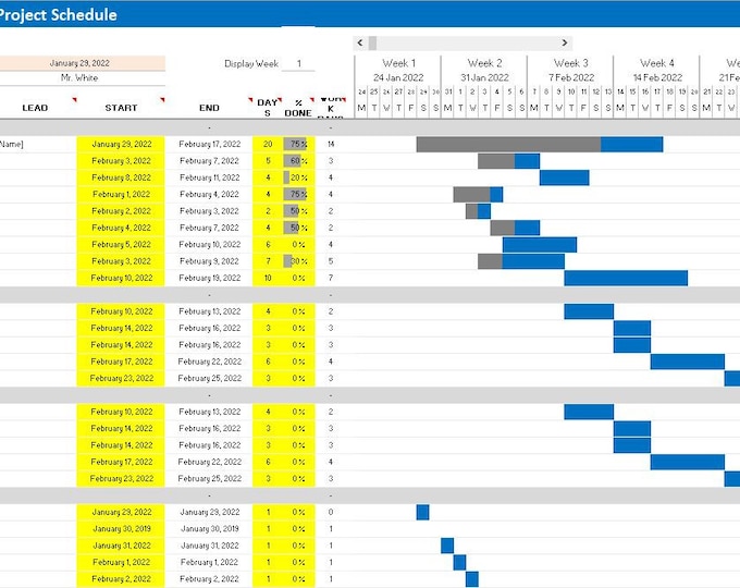 Simple Gantt Chart in Excel - Etsy