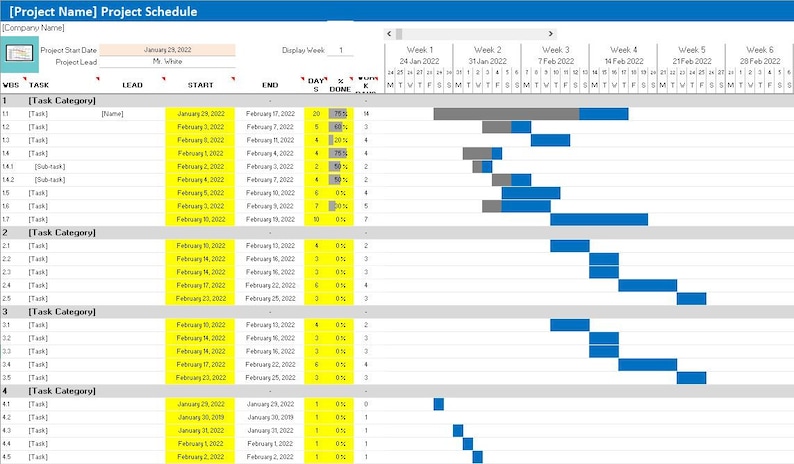 Simple Gantt Chart in Excel - Etsy