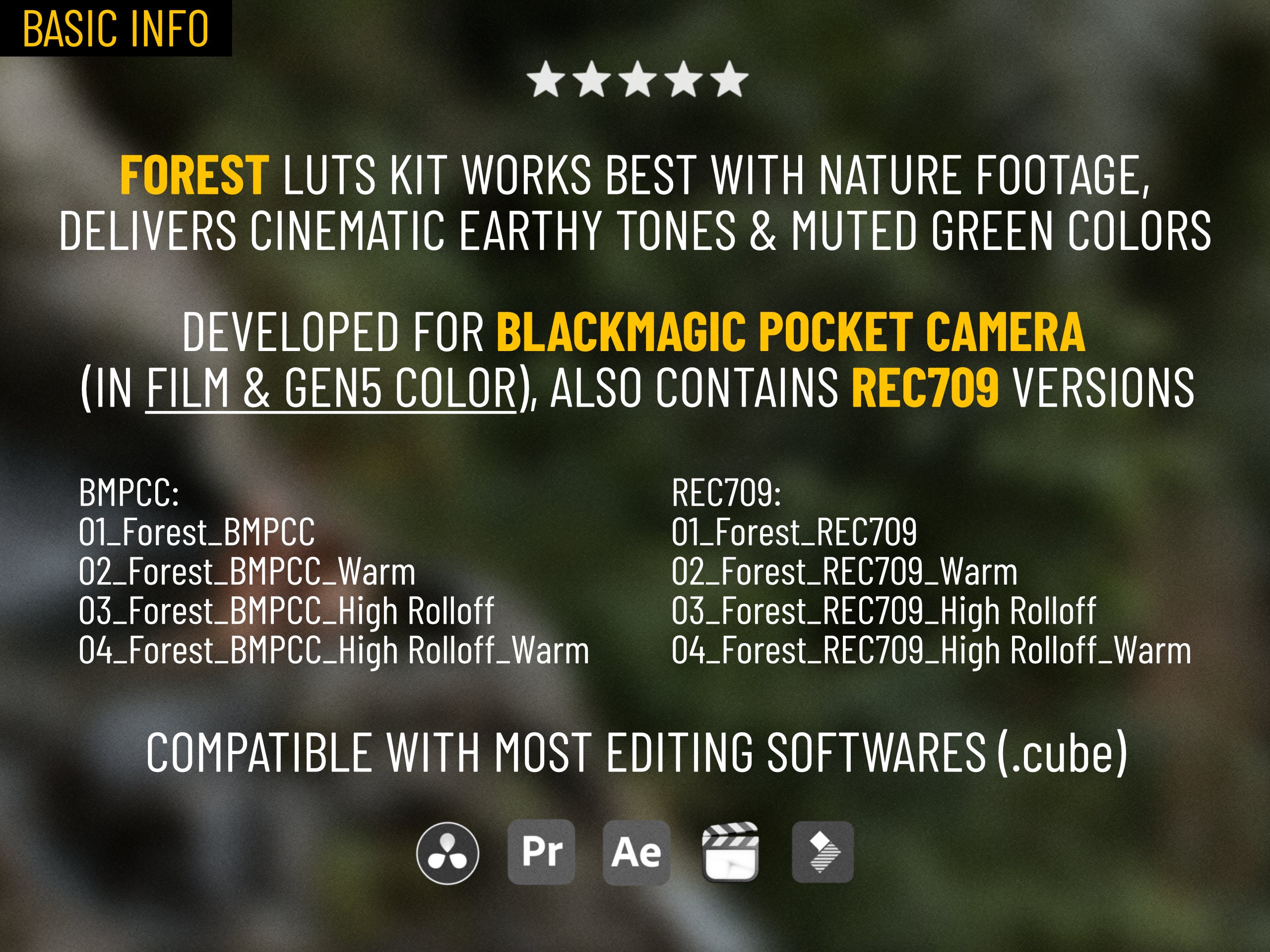 Cinematic Video Luts for BMPCC and REC709 Color Presets for Professional Film Look Color Grading ...