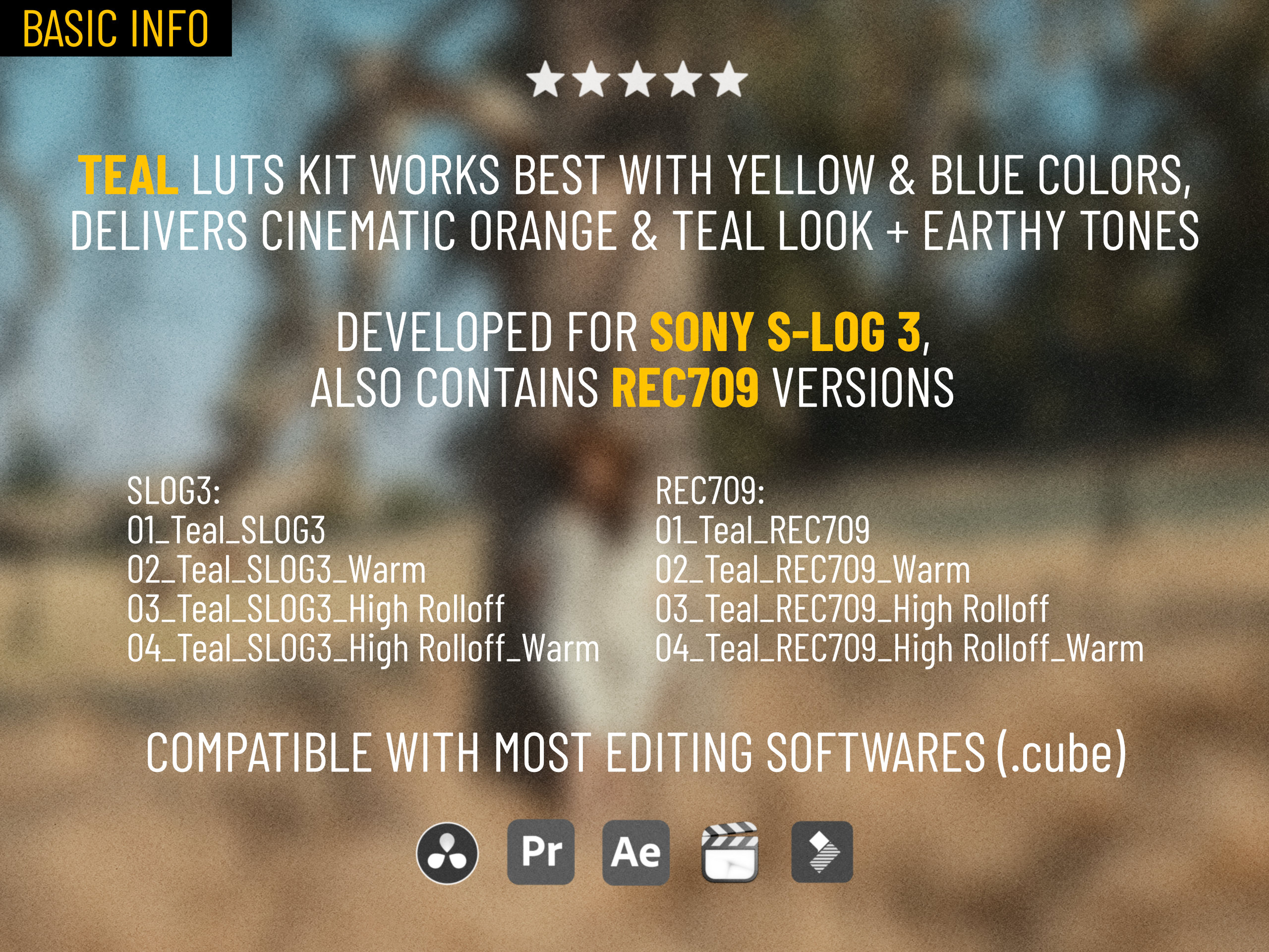 ORANGE & TEAL Cinematic Luts for S-log 3 Video and REC709 Color Presets for Professional Film ...