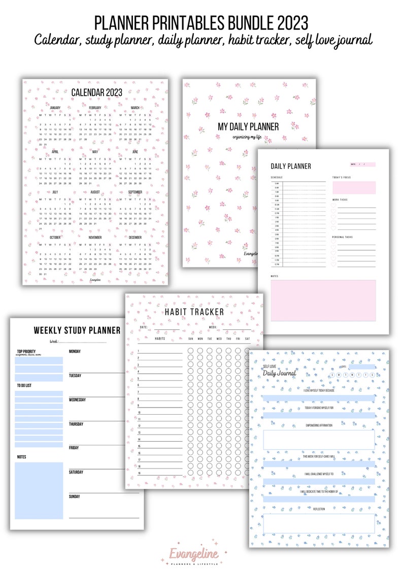Printable 2023 Calendar Daily Planner Study Planner Habit - Etsy