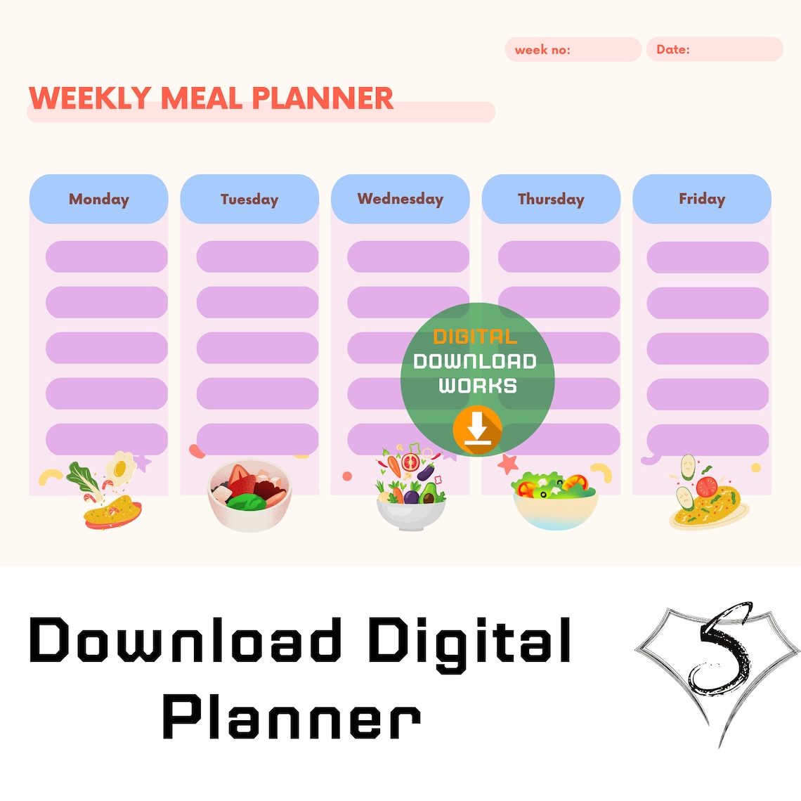 Weekly School Menu Planner, Meal Planner and Groceries Planner, Meal ...