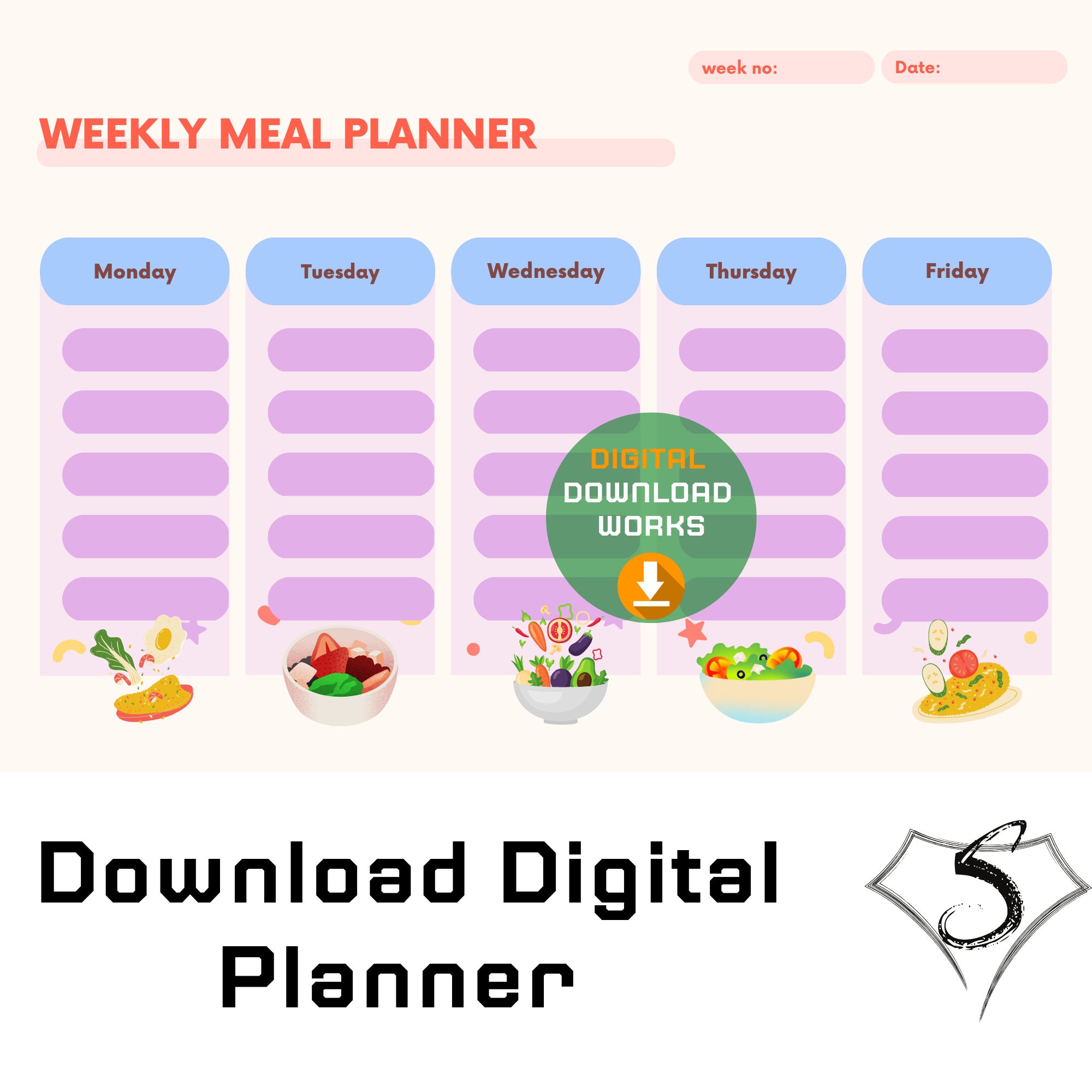 Weekly School Menu Planner, Meal Planner and Groceries Planner, Meal ...