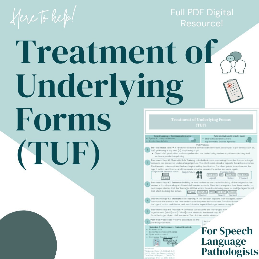 Treatment of Underlying Forms, TUF, Aphasia Treatment, PDF, SLP ...