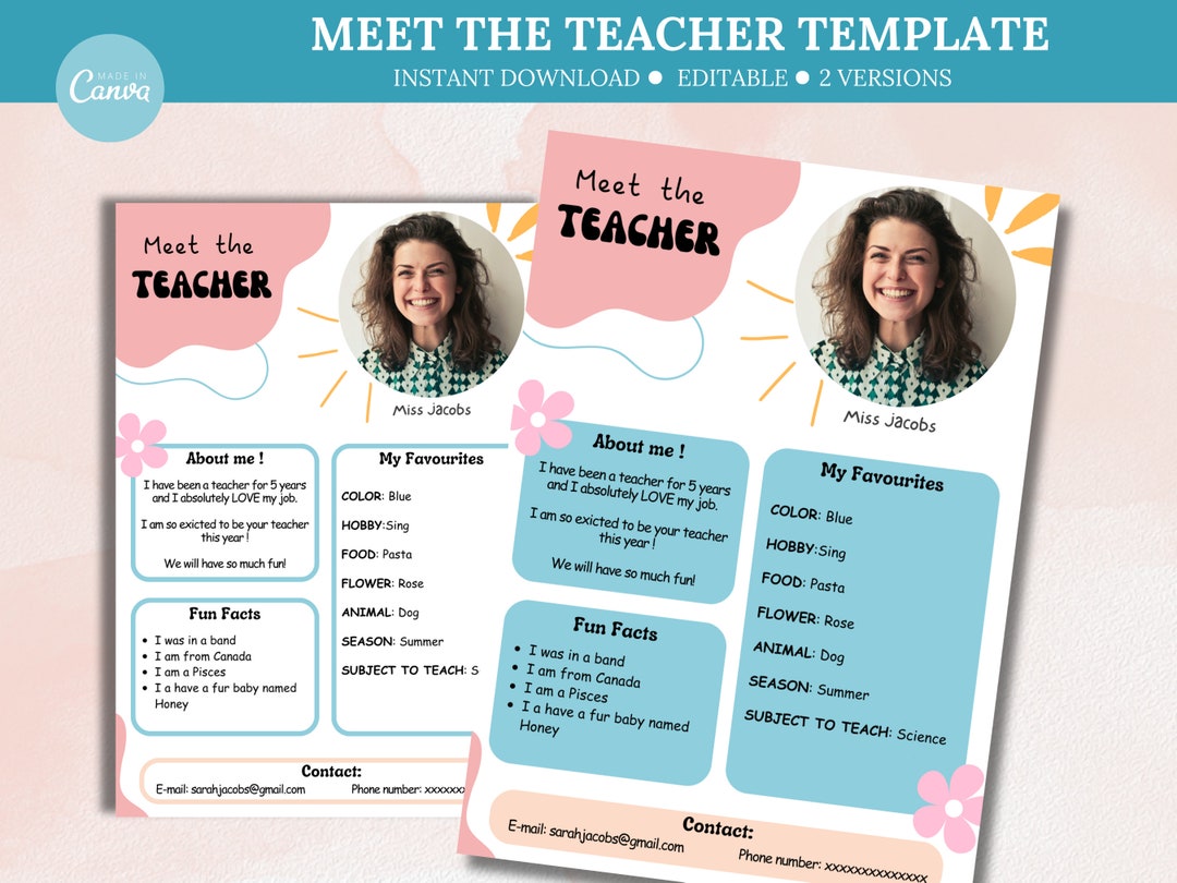 Meet the Teacher Editable Canva Template Teacher Intro Back - Etsy