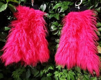 Bright Neon Stripe Fluffies Leg Warmers Faux Fur Long Pile Fluffy Boots ...