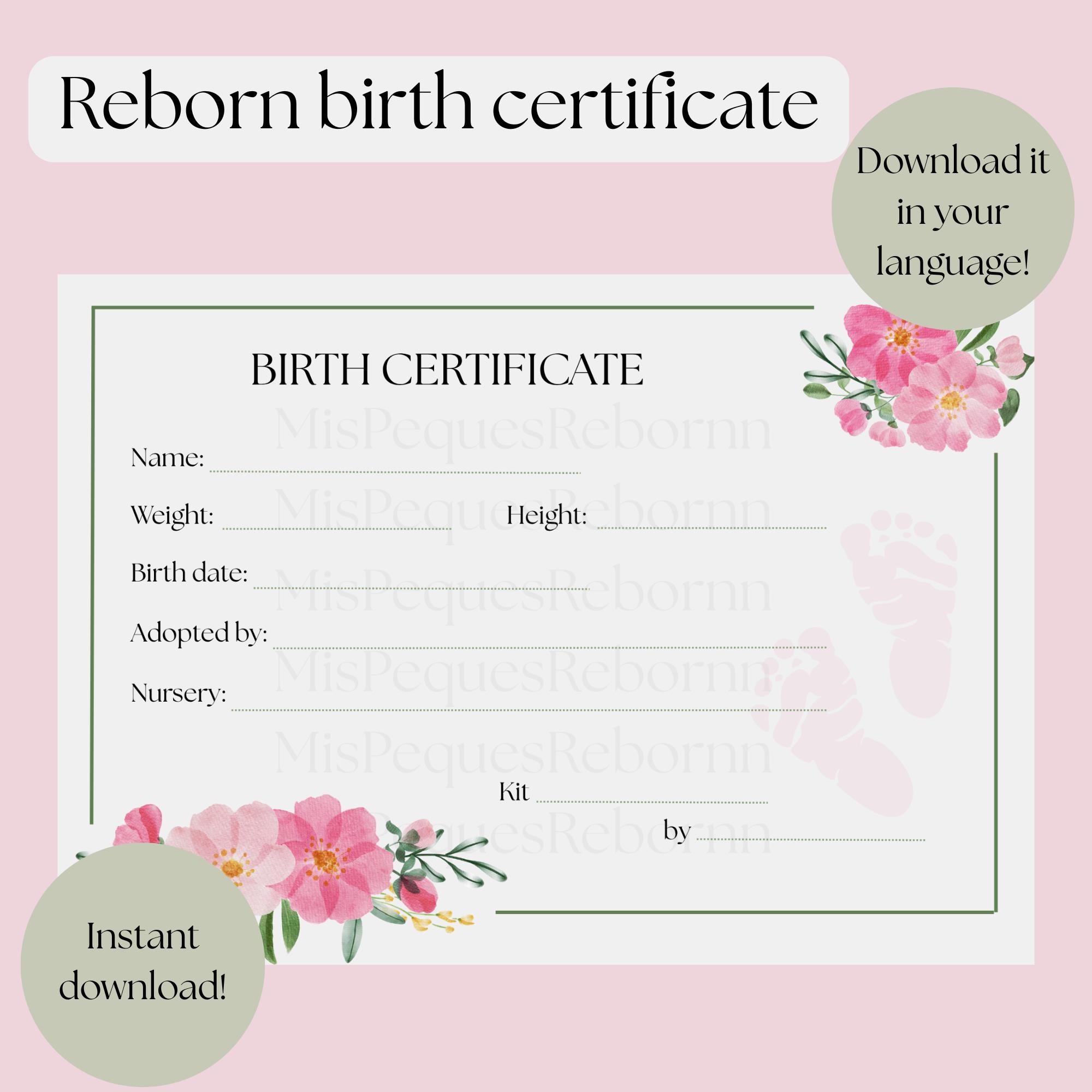 Reborn Baby Birth Certificate. Instant Download, Download It in Your ...