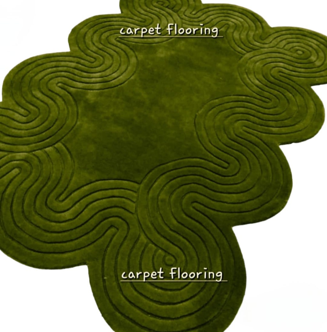 Irregular Shape Rug Green Tufted Rug Premium Quality Wool Handtufted ...