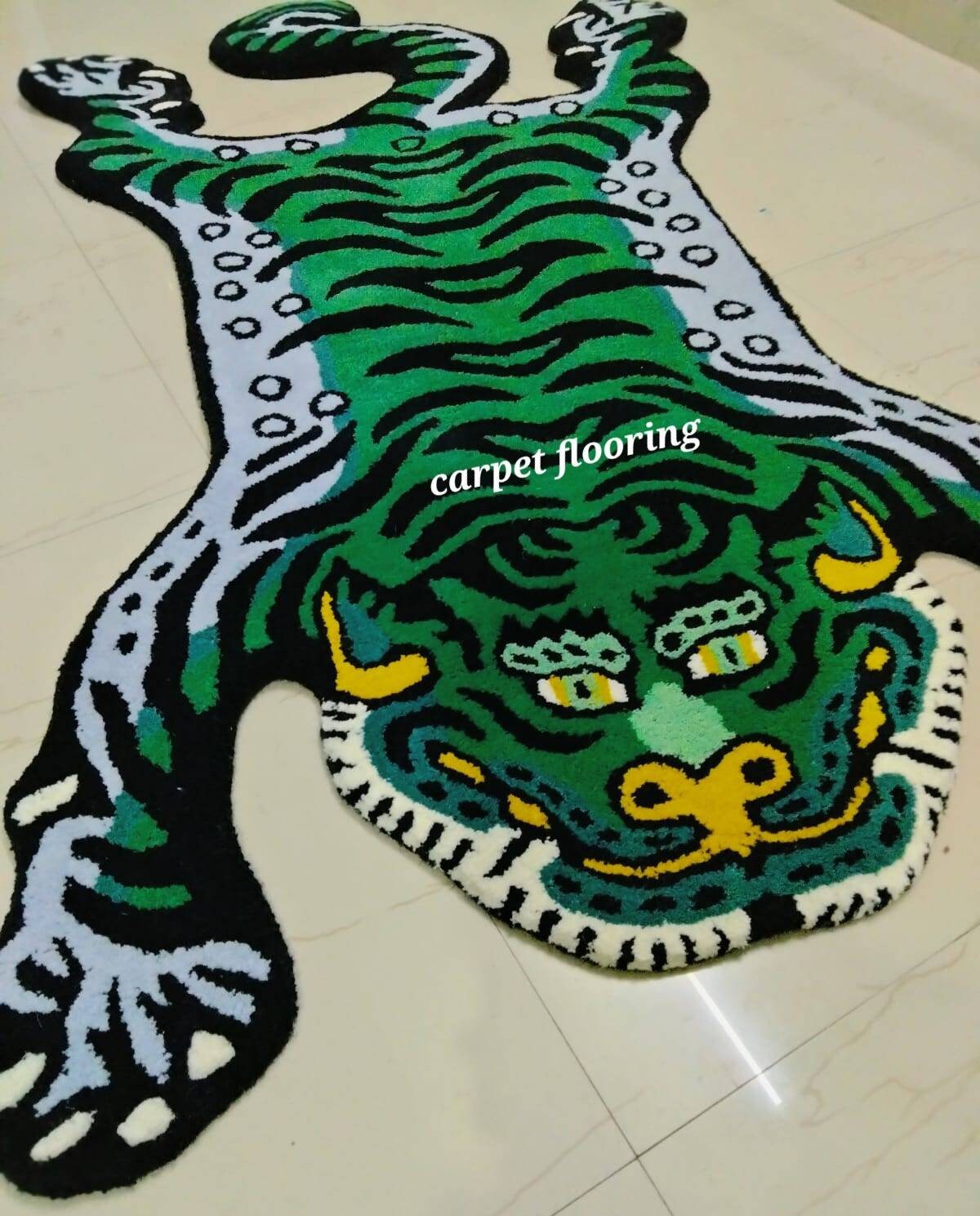Tibetan Tiger Skin Hand-tufted Green Color Beautiful Rug for Kidsroom ...