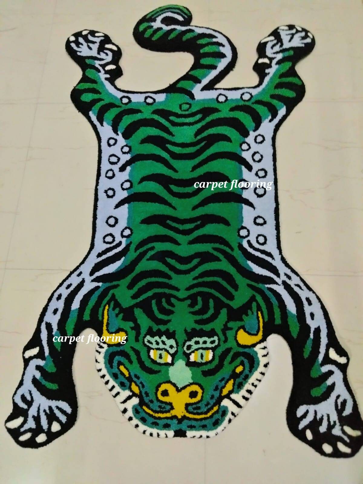 Tibetan Tiger Skin Hand-tufted Green Color Beautiful Rug for Kidsroom ...