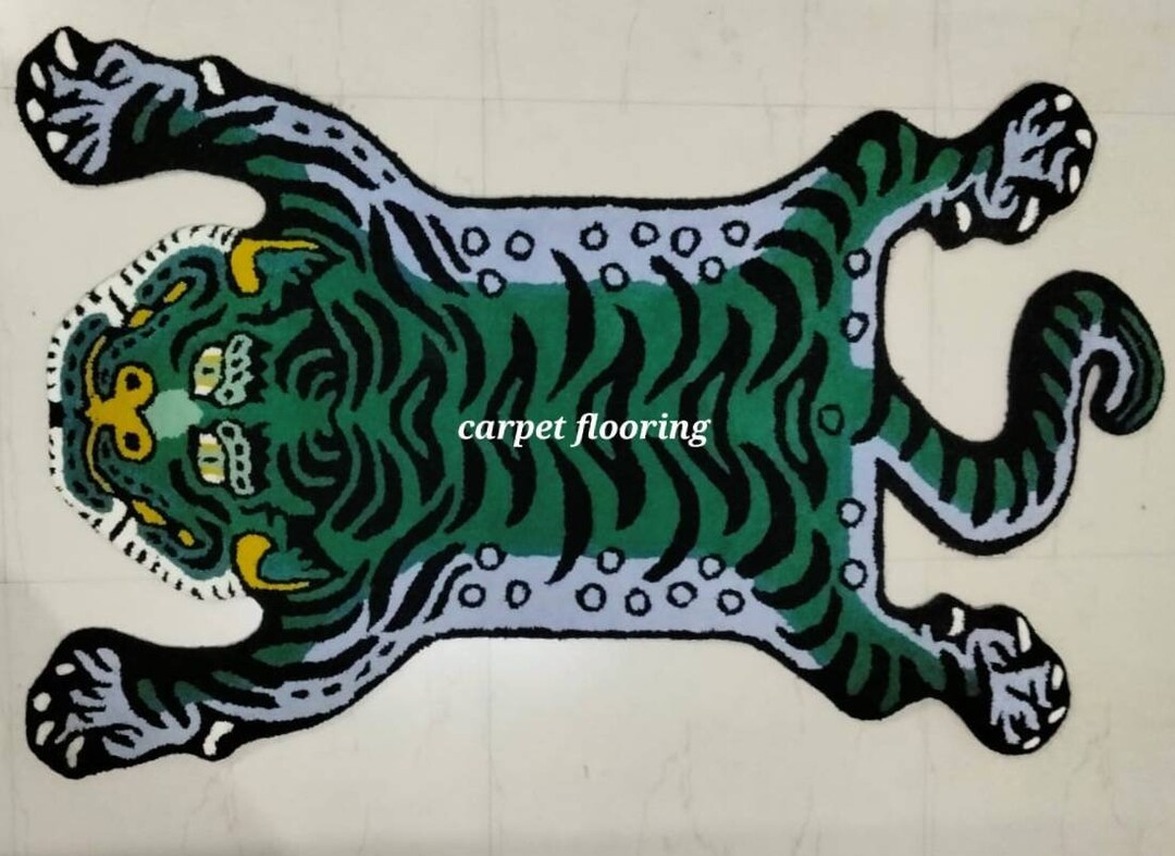 Tibetan Tiger Skin Hand-tufted Green Color Beautiful Rug for Kidsroom ...