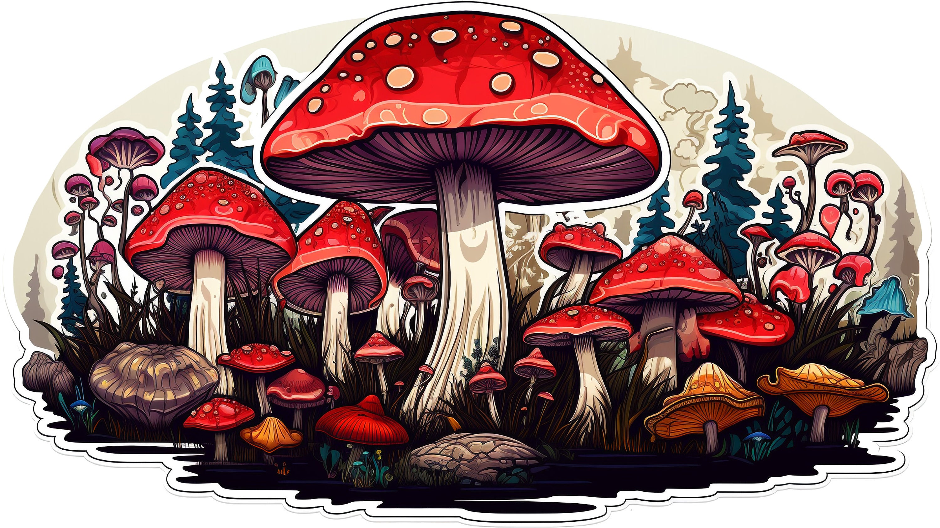 Shroom Symphony: Dancing Toadstools and Harmonious Colors, Vibrant ...