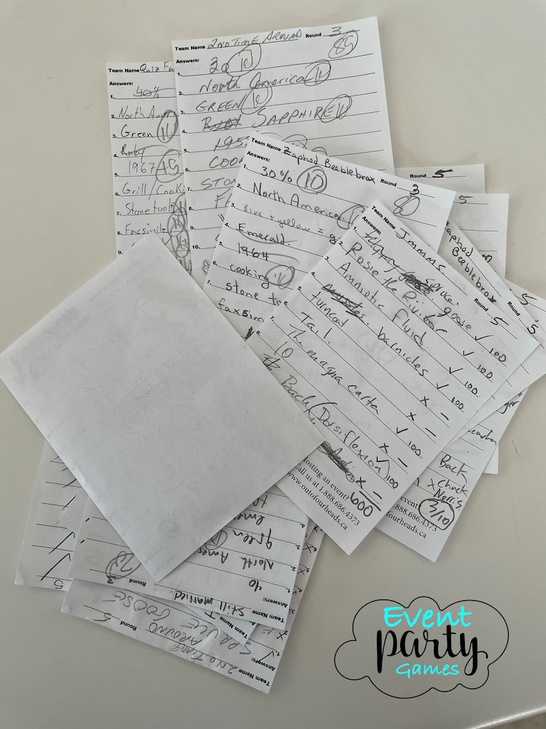 Trivia Answer Sheet-instant Download Quiz Answer Sheet- Pub Trivia ...