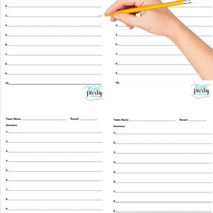 Trivia Answer Sheet-instant Download Quiz Answer Sheet- Pub Trivia ...