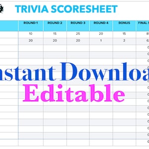 Trivia Scorekeeping Spreadsheet- Trivia Scorekeeper Editable- Trivia ...