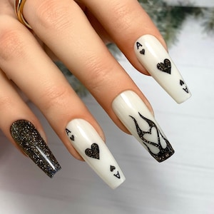 Black Ace of Hearts Nails/valentine Day Press On/poker Card Nails/black ...