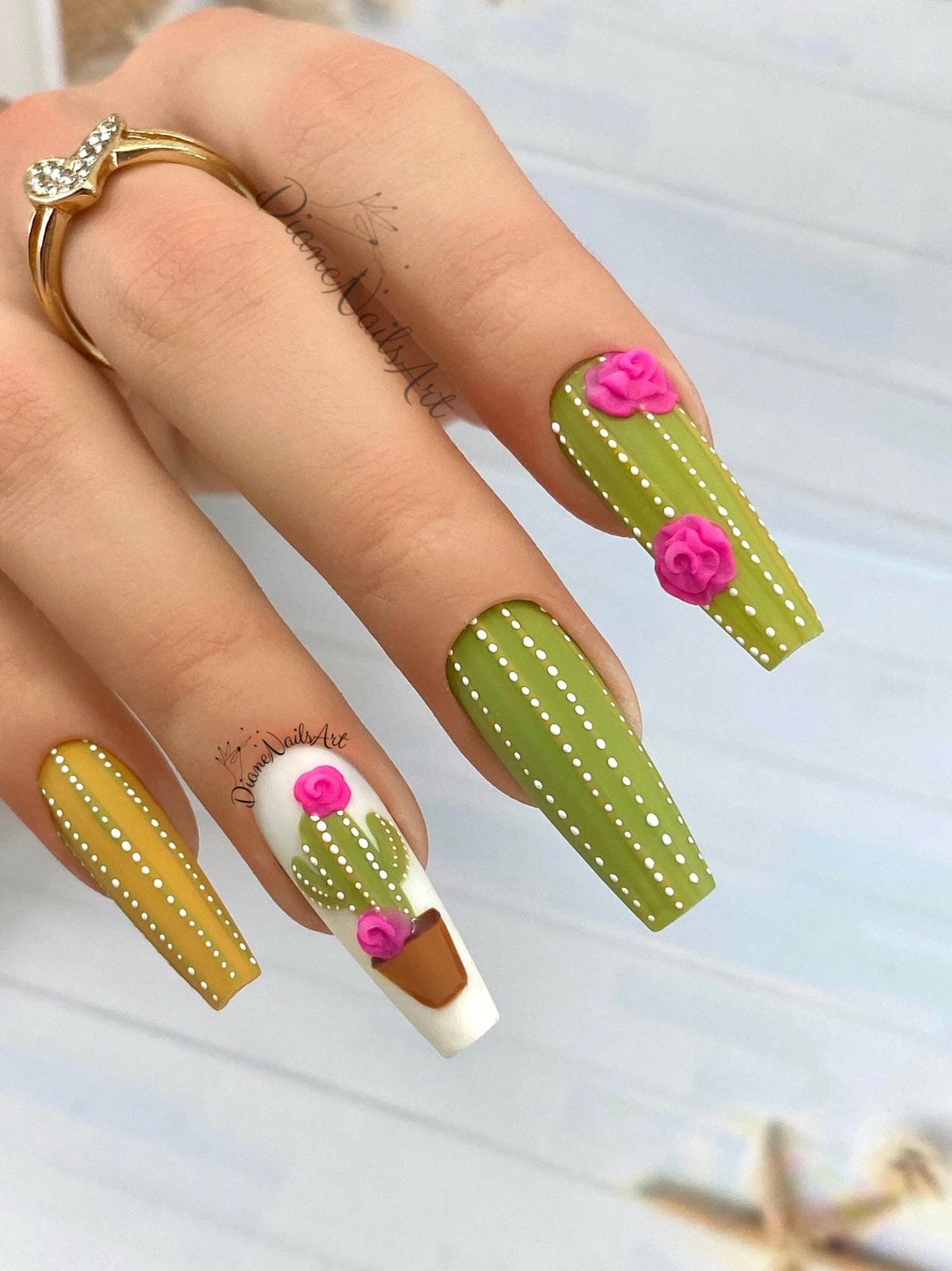 Cactus Nails/trending Nail/garden Press on Nails/ Spring Nails/ Summer ...