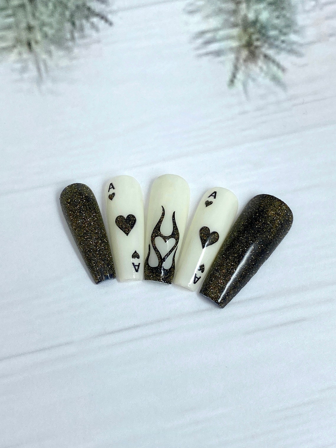 Black Ace of Hearts Nails/valentine Day Press On/poker Card Nails/black and White Nails - Etsy