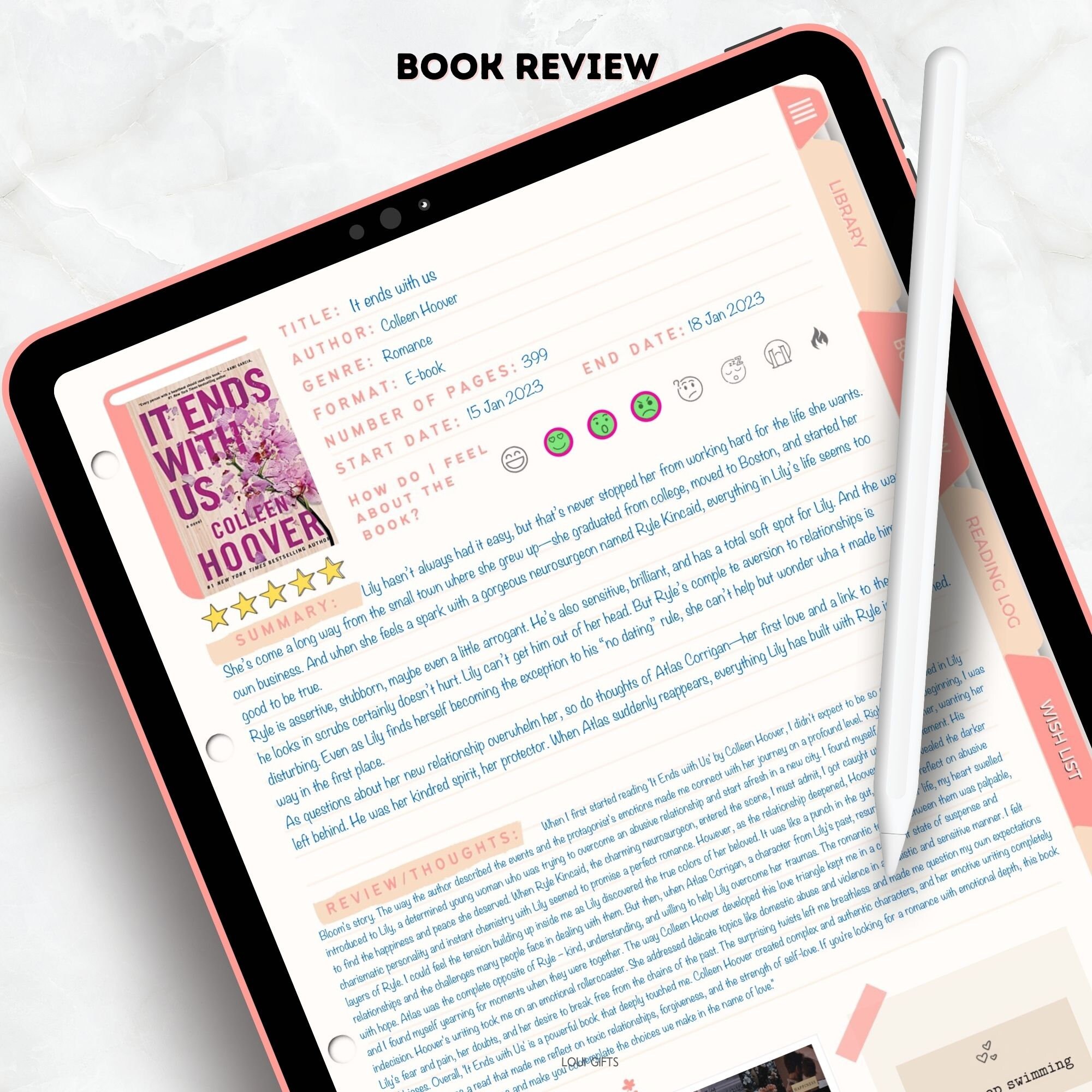 Digital Reading Journal, Book Review, Digital Journal Goodnotes, Fully ...