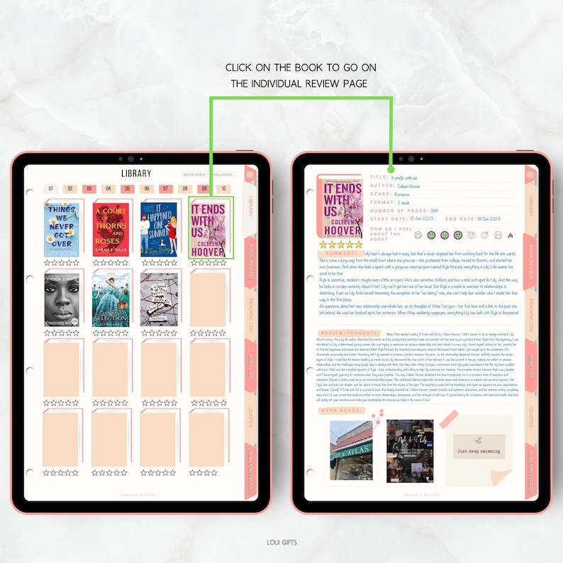 Digital Reading Journal, Book Review, Digital Journal Goodnotes, Fully ...