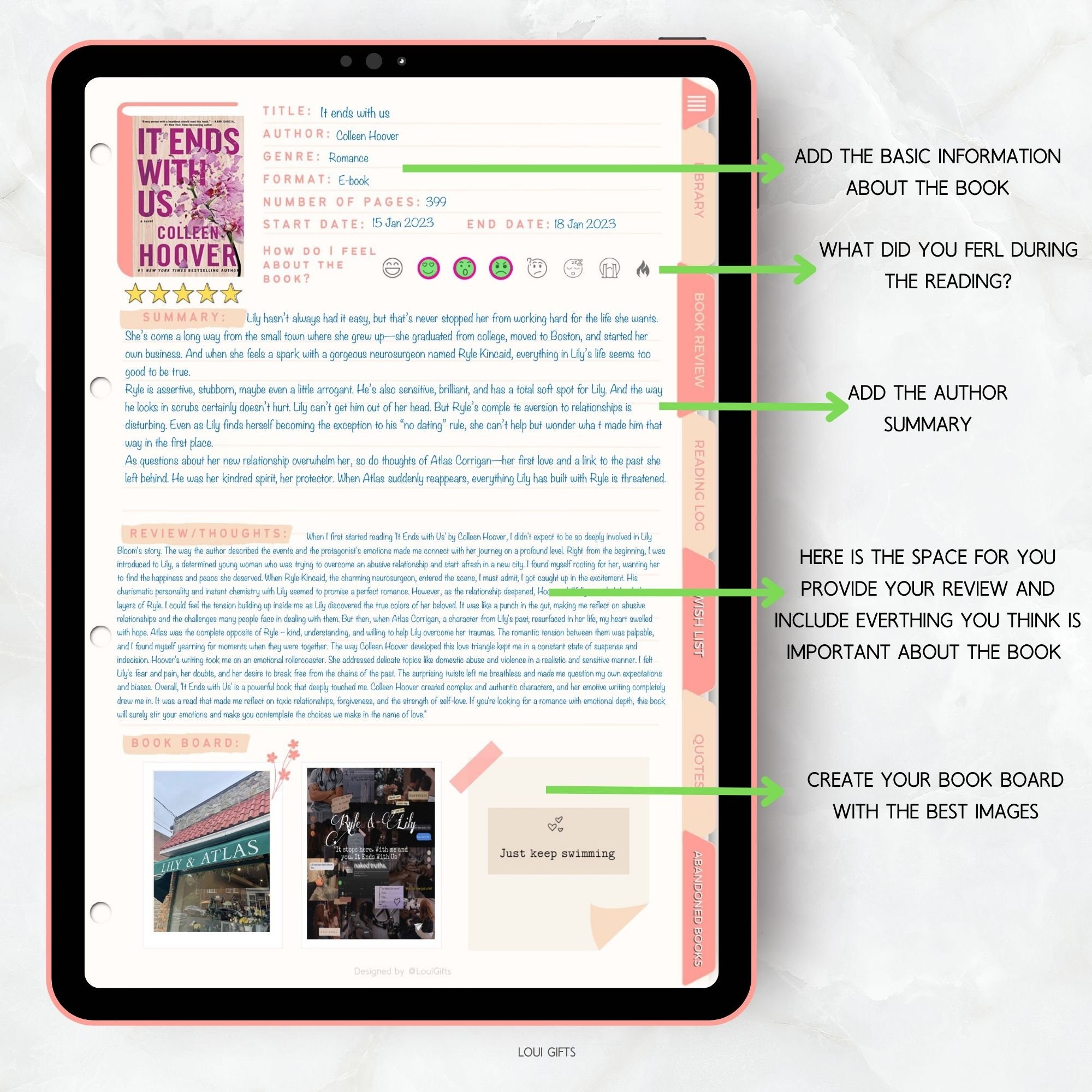 Digital Reading Journal, Book Review, Digital Journal Goodnotes, Fully ...