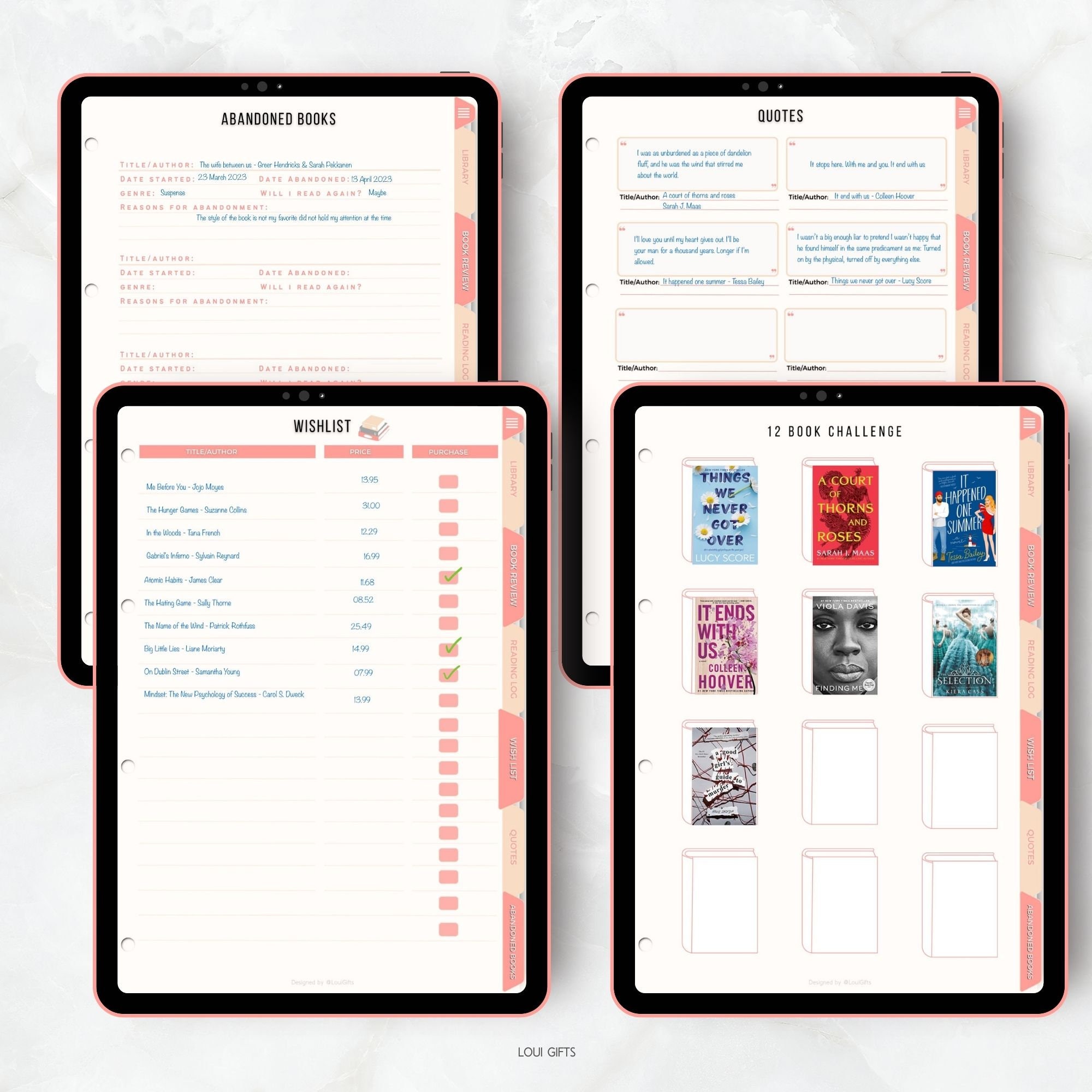 Digital Reading Journal, Book Review, Digital Journal Goodnotes, Fully ...