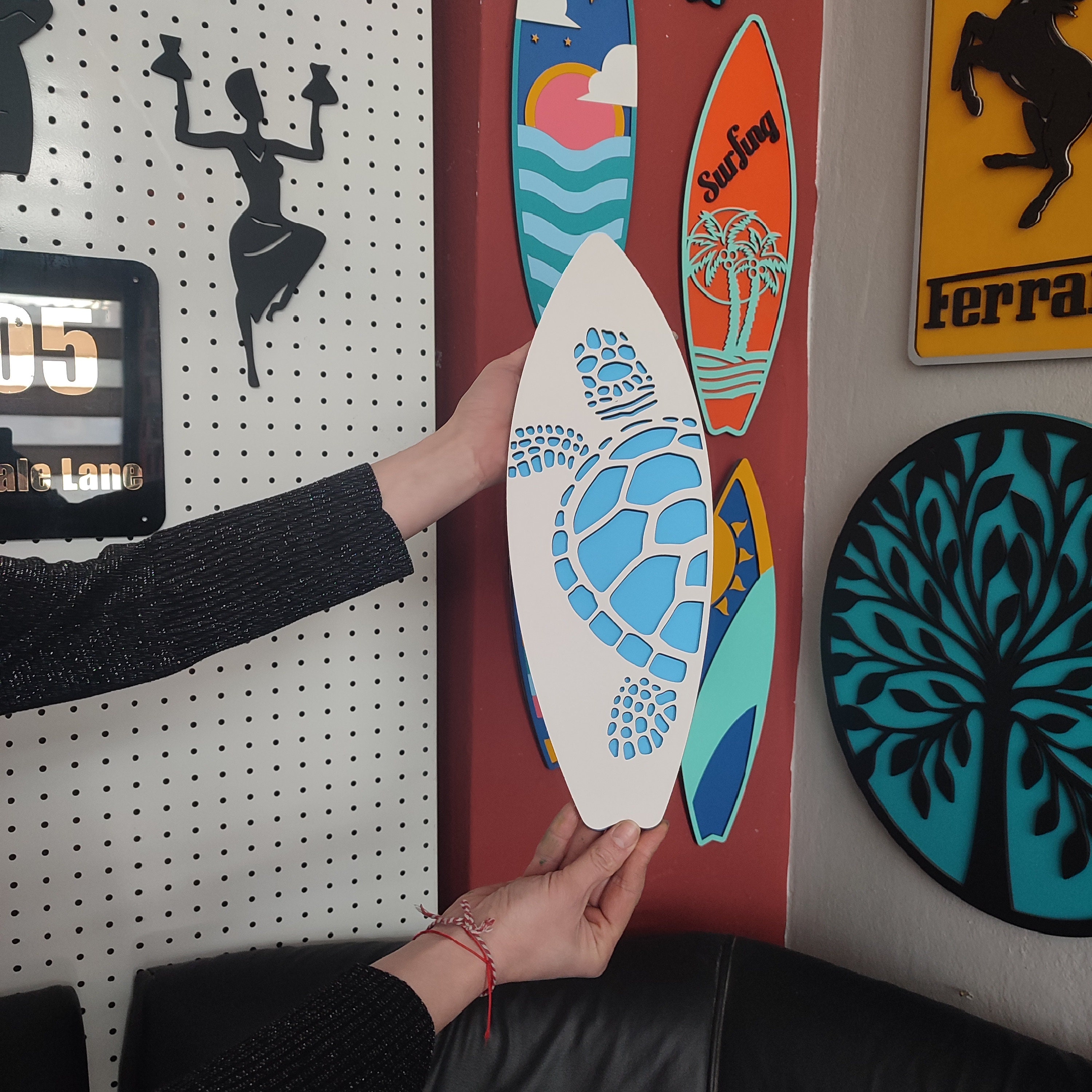 Surfboard Wall Art, Turtle Patterned Surfboard, Sea Turtle, Surfboard ...