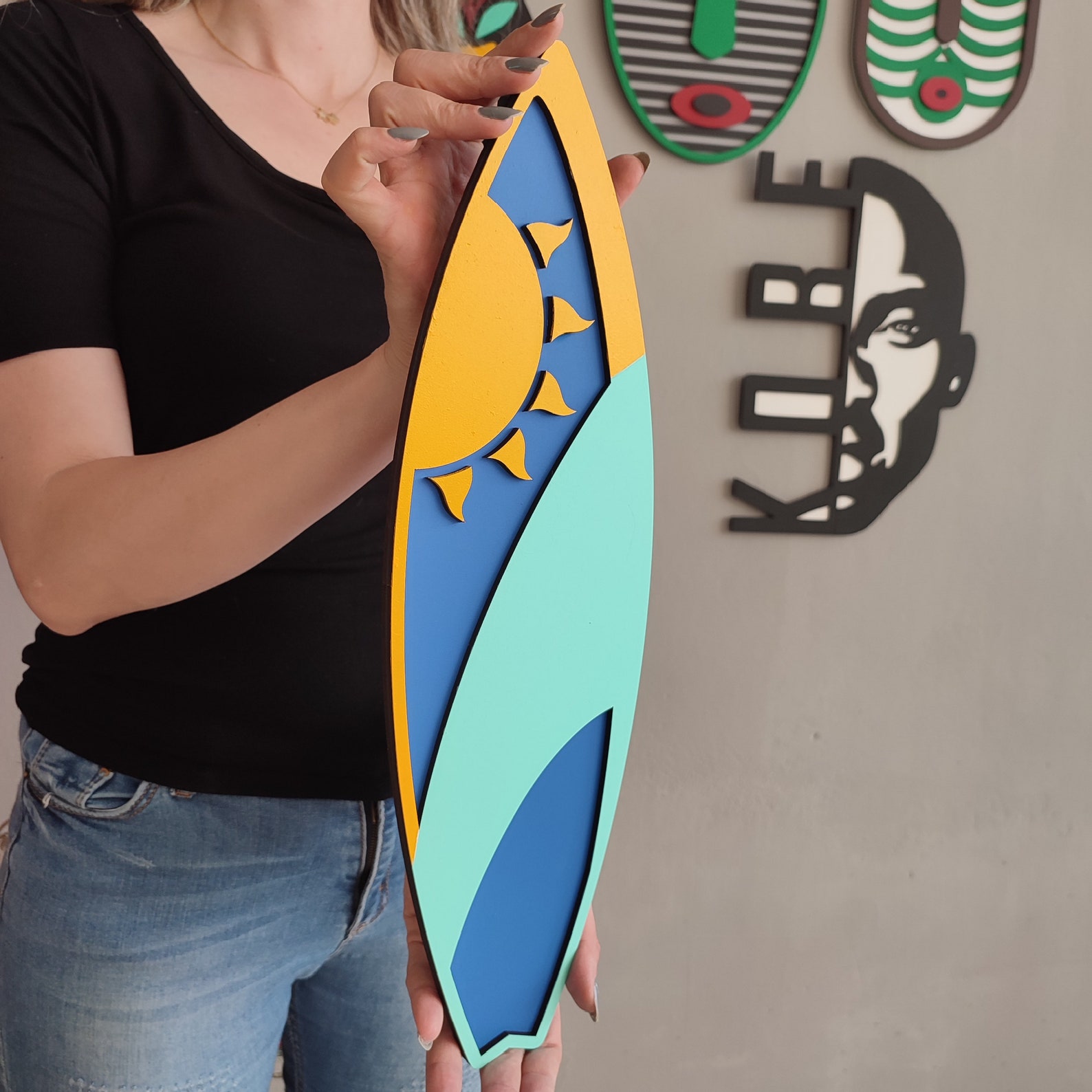 Unique Wooden Surfboard Wall Decor With Sun and Sea Theme Perfect ...