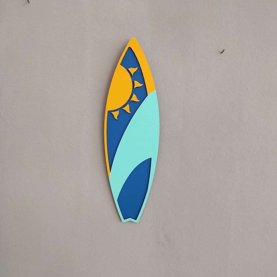 Unique Wooden Surfboard Wall Decor With Sun and Sea Theme - Perfect ...