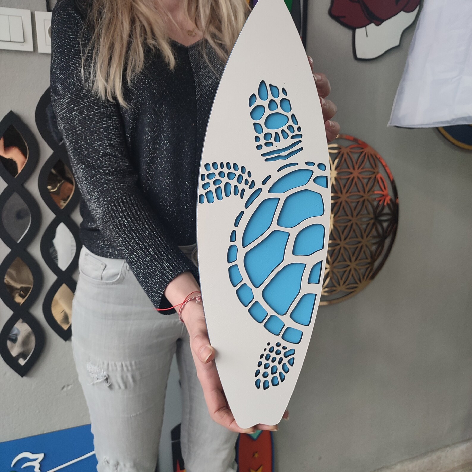 Surfboard Wall Art, Turtle Patterned Surfboard, Sea Turtle, Surfboard ...