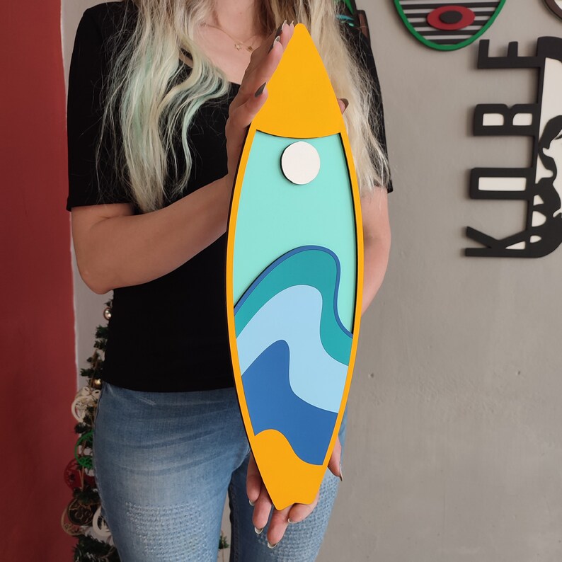 Wooden Surfboard Wall Art, Unique Wooden Surfboard Wall Decor for Ocean ...