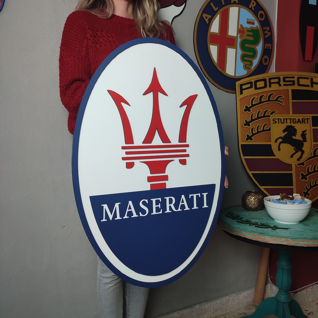 Maserati Wall Decor, Maserati Wooden Sign, Maserati Emblem, Vehicle ...
