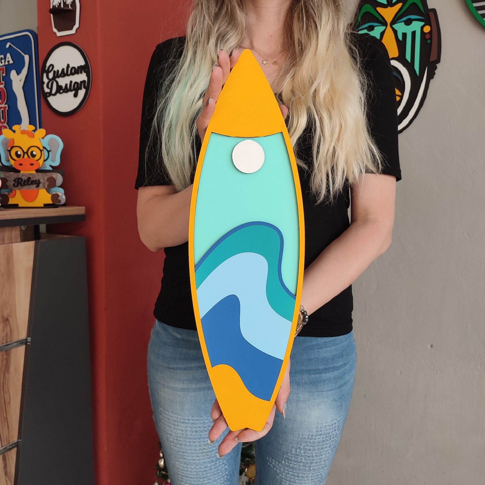 Wooden Surfboard Wall Art, Unique Wooden Surfboard Wall Decor for Ocean ...